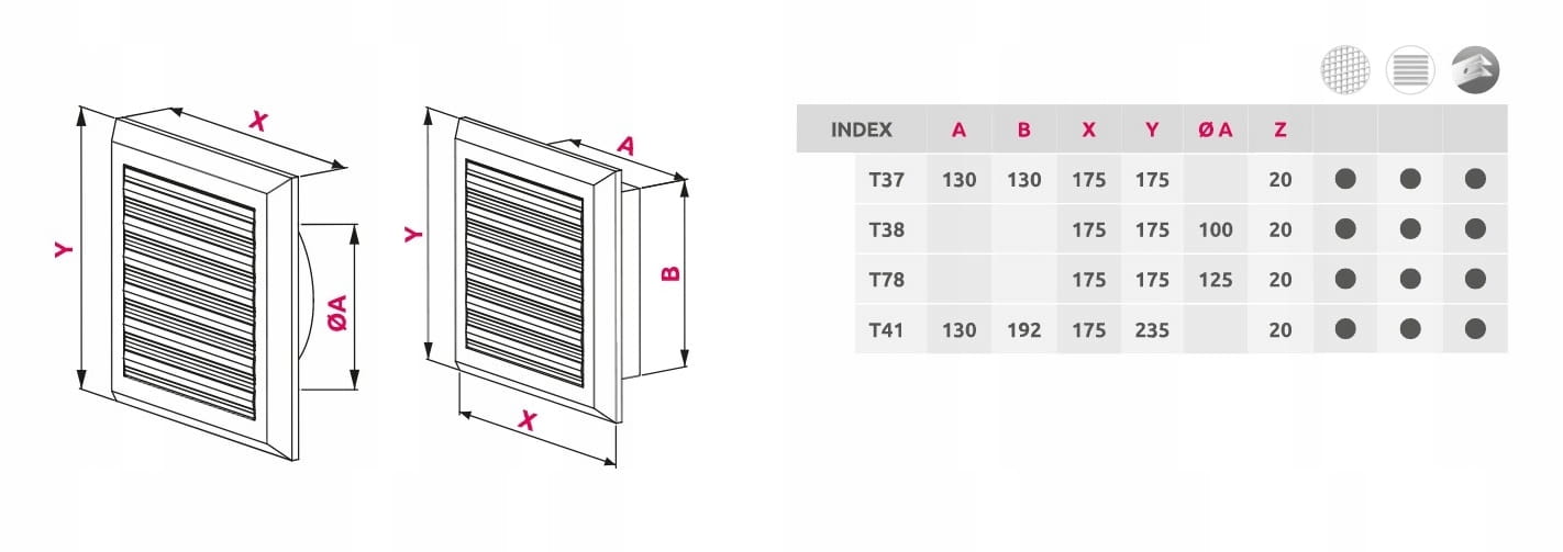 Kratka wentylacyjna Plus T38br fi 100 brązowa z zamykana żaluzją Ruchoma żaluzja | Mikavent.pl