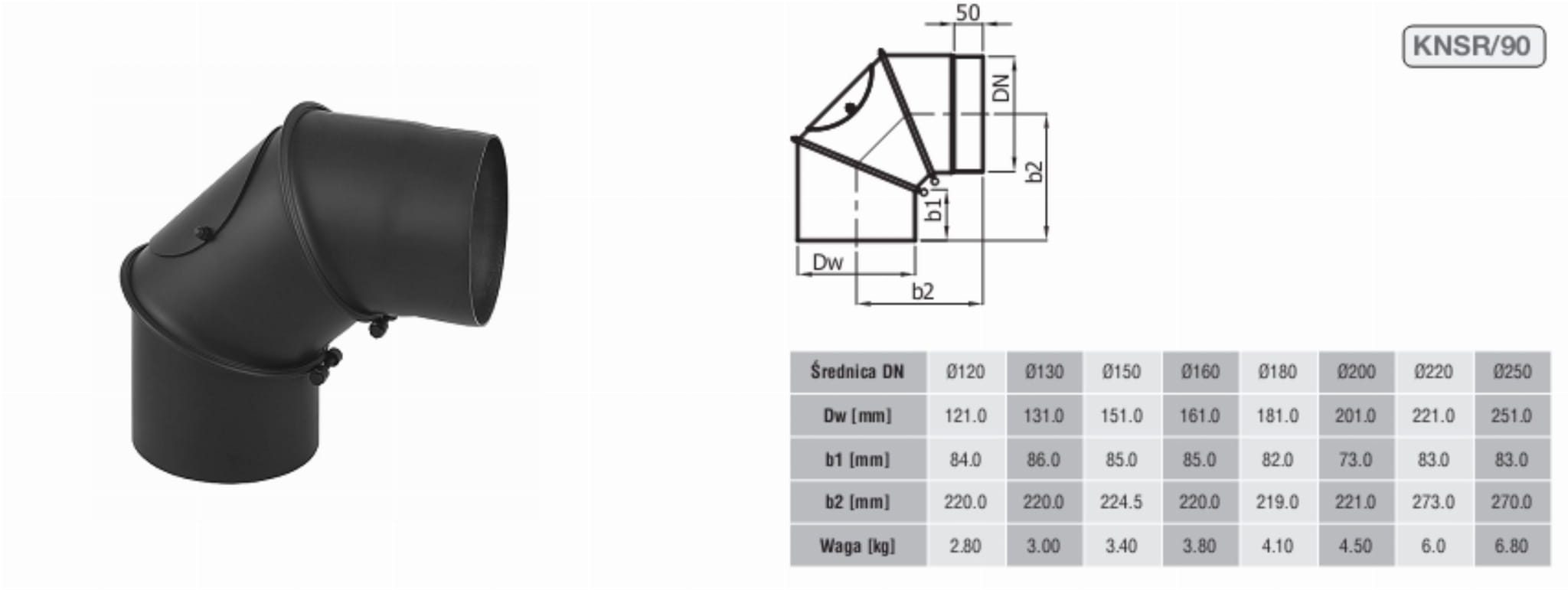 Kolano nastawne czarne z rewizją 90° fi 130 Darco SPK Kolano nastawne 0°-90° | Mikavent.pl